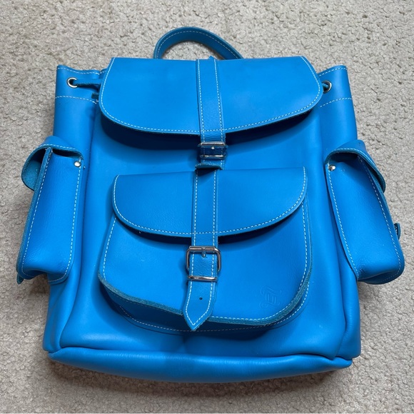 Grafea | Bags | Grafea Blue Leather Backpack | Poshmark